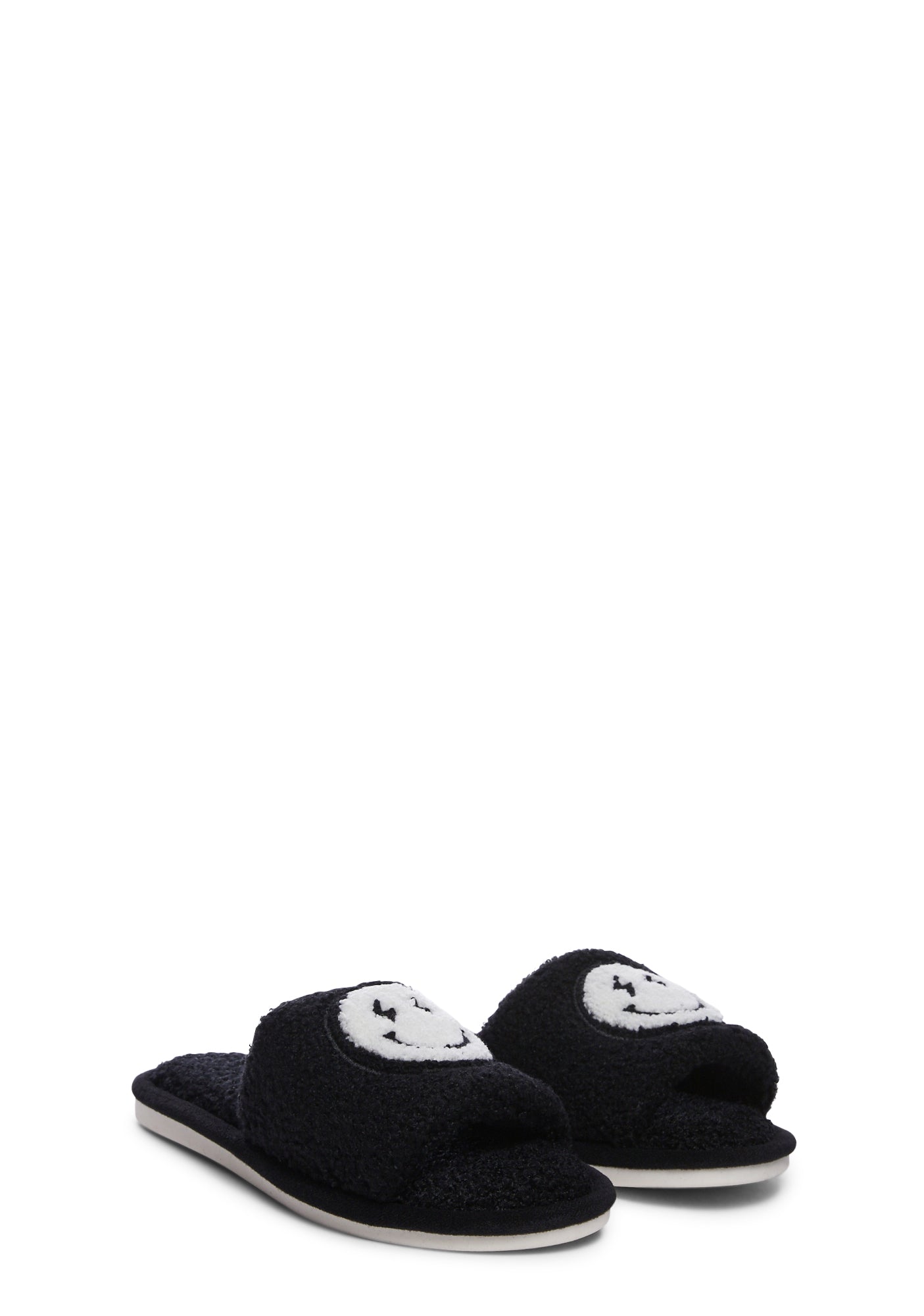 Happy Face Fuzzy Slippers - Black – Dolls Kill