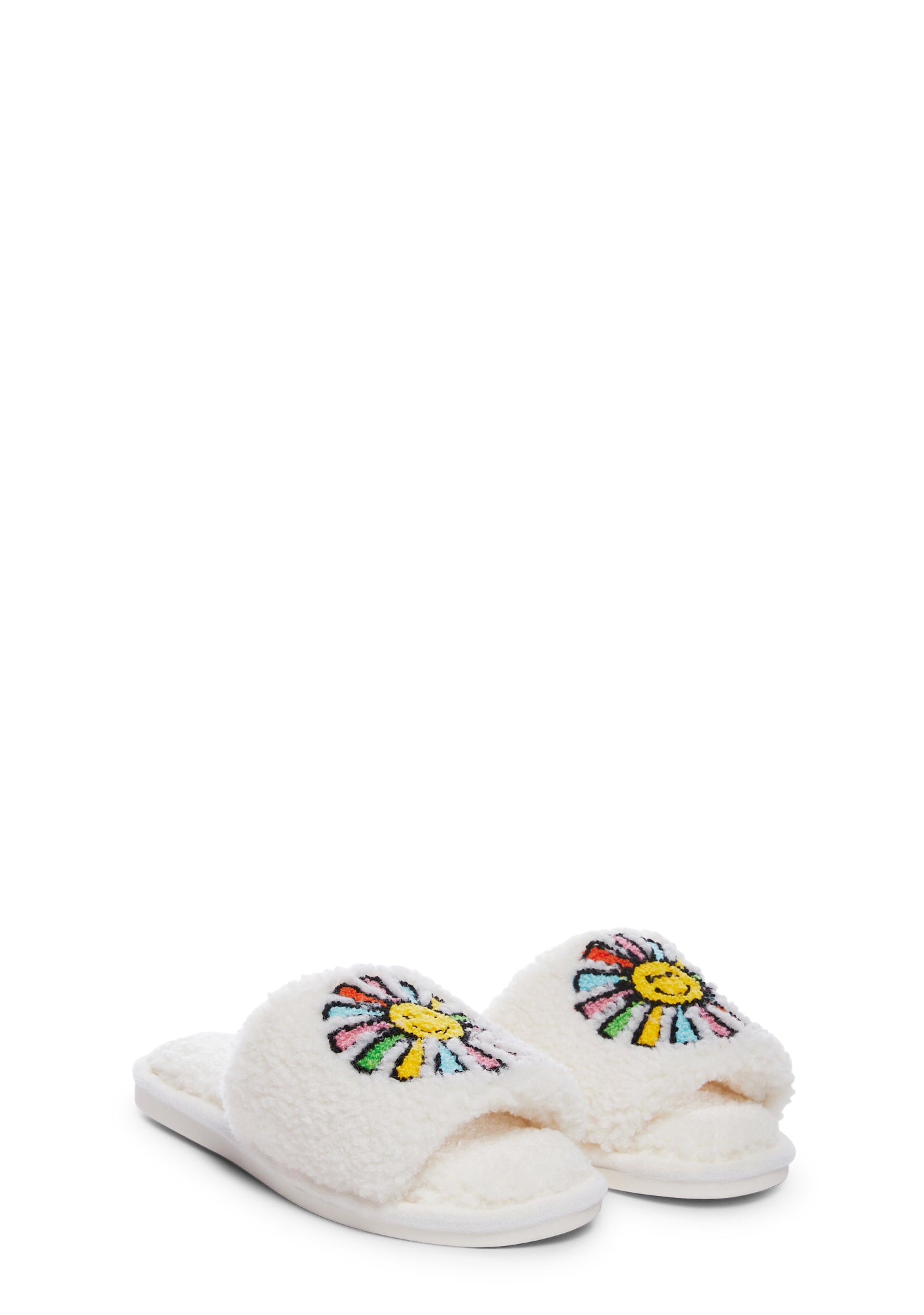 Faux Shearling Sun Graphic Slide Sandals - Off White – Dolls Kill