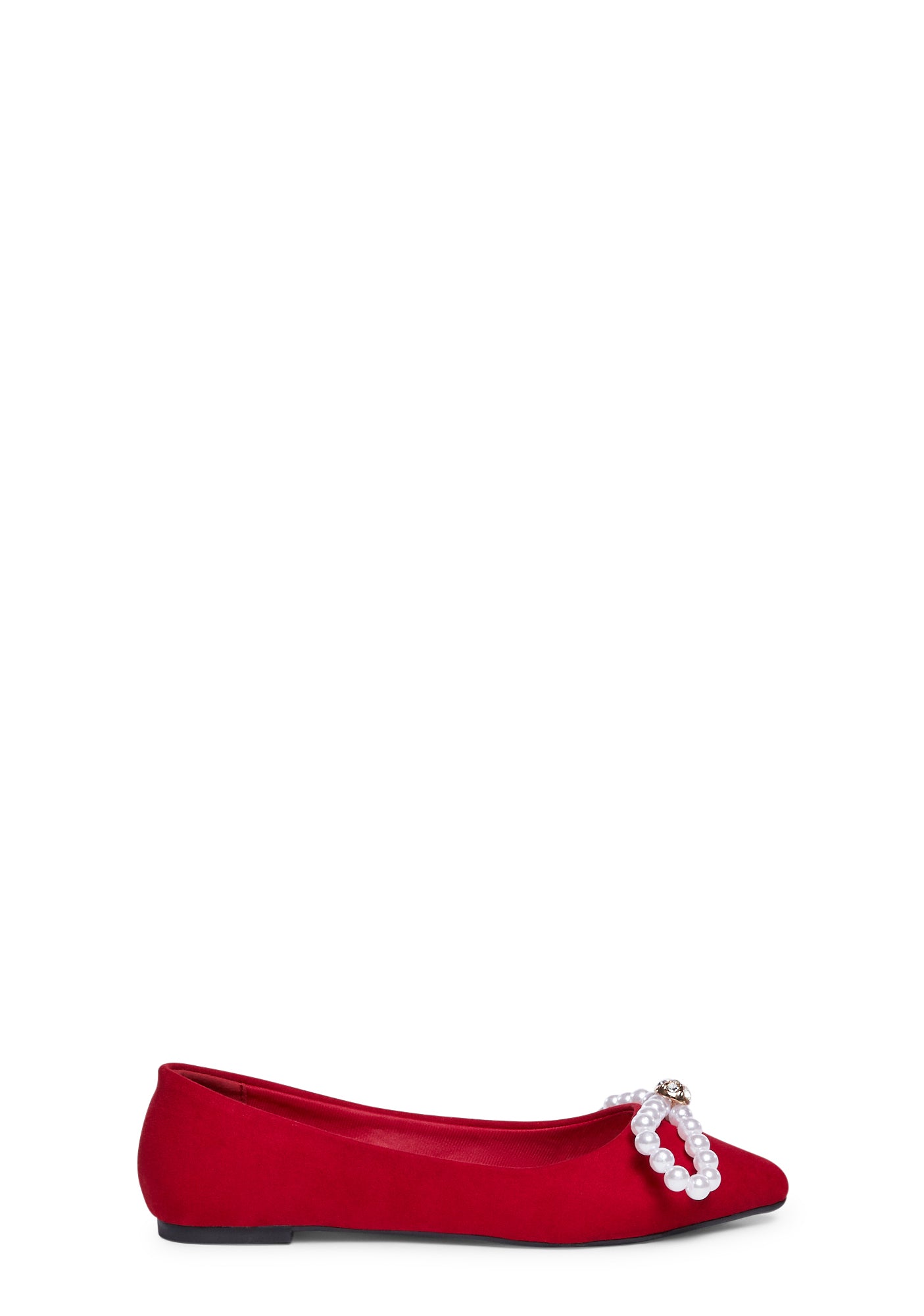 Velvet Flats With Pearl Bow Uppers - Red – Dolls Kill