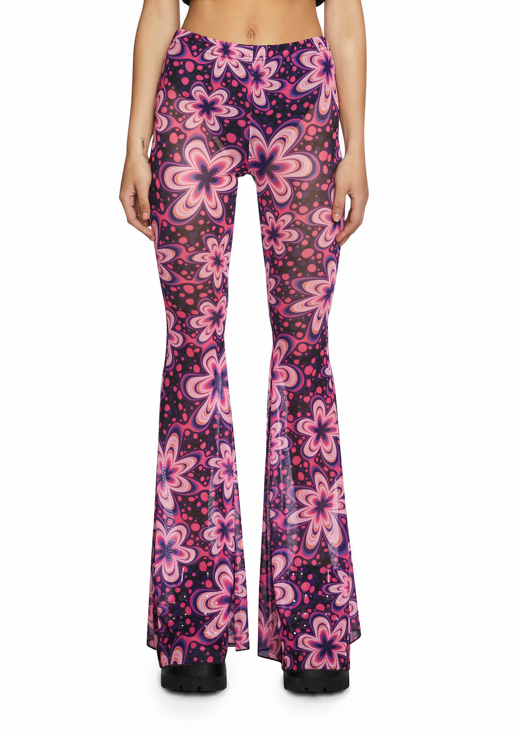Current Mood Floral Print Mesh Flares - Multi – Dolls Kill