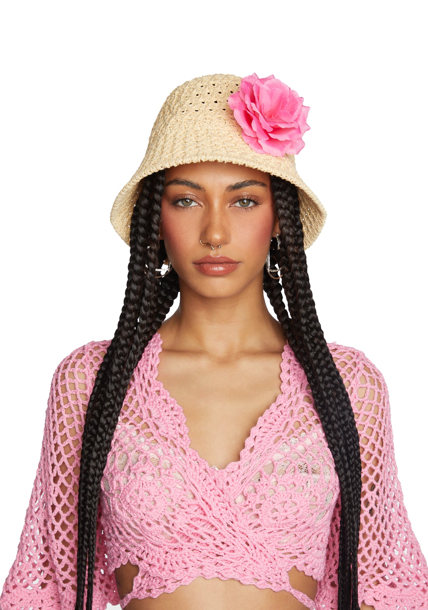 Crochet Rose Bucket Hat - White – Dolls Kill