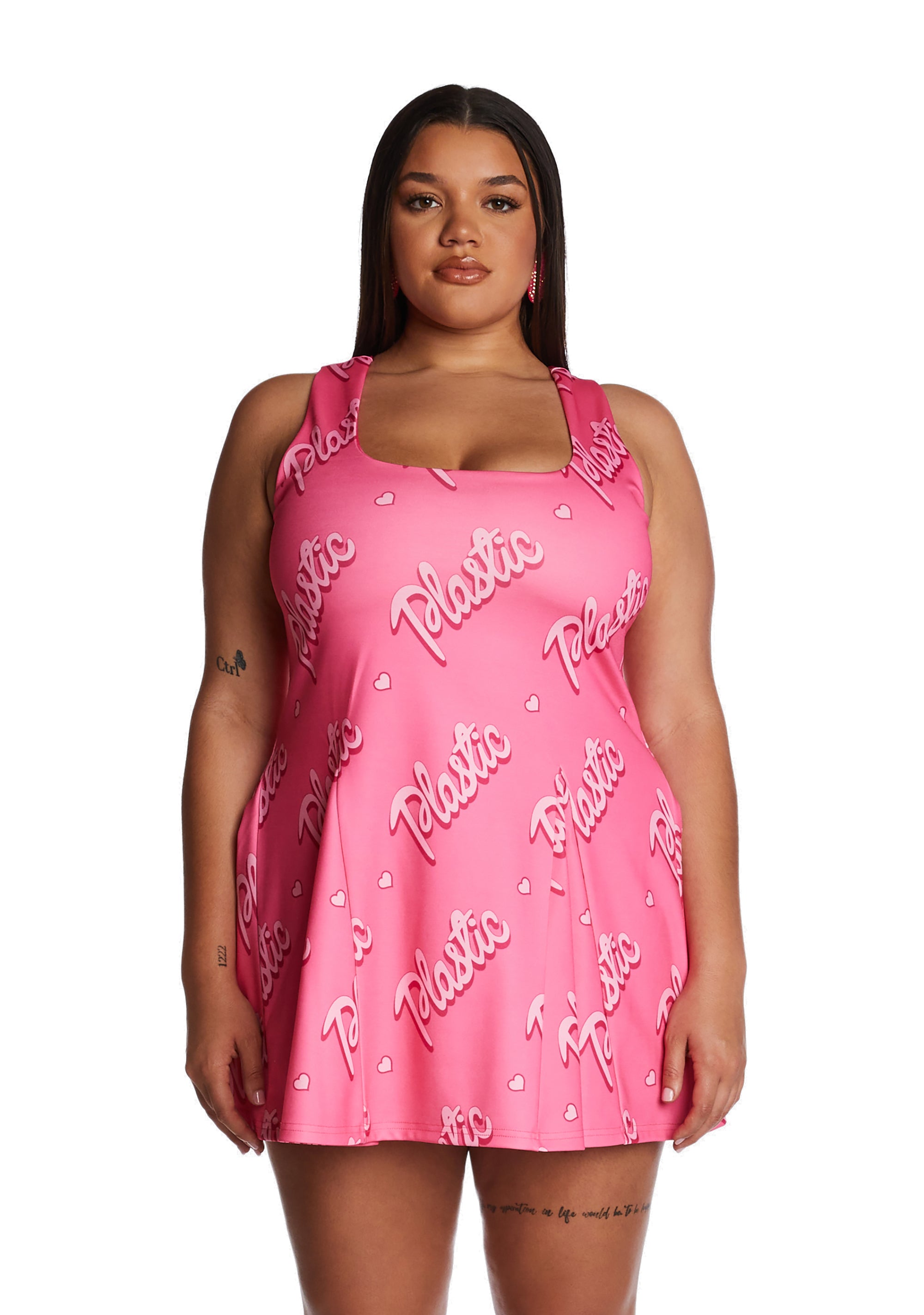 Sugar Thrillz Plus Size Plastic Heart Print Mini Dress - Pink – Dolls Kill