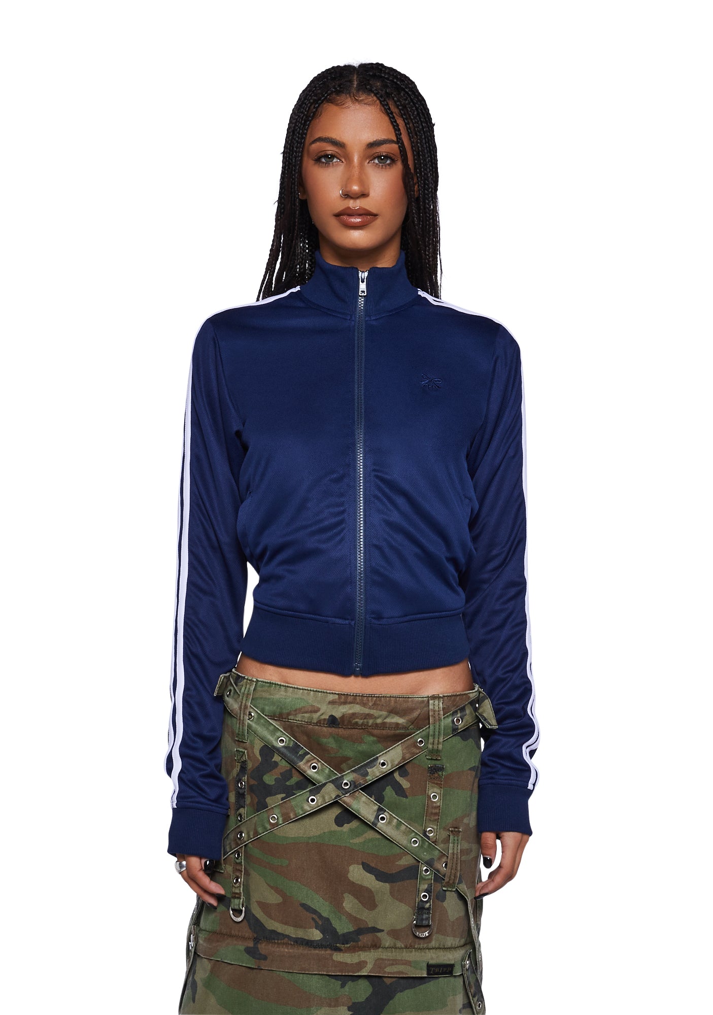Motel Side Stripe Crop Track Jacket - Navy – Dolls Kill