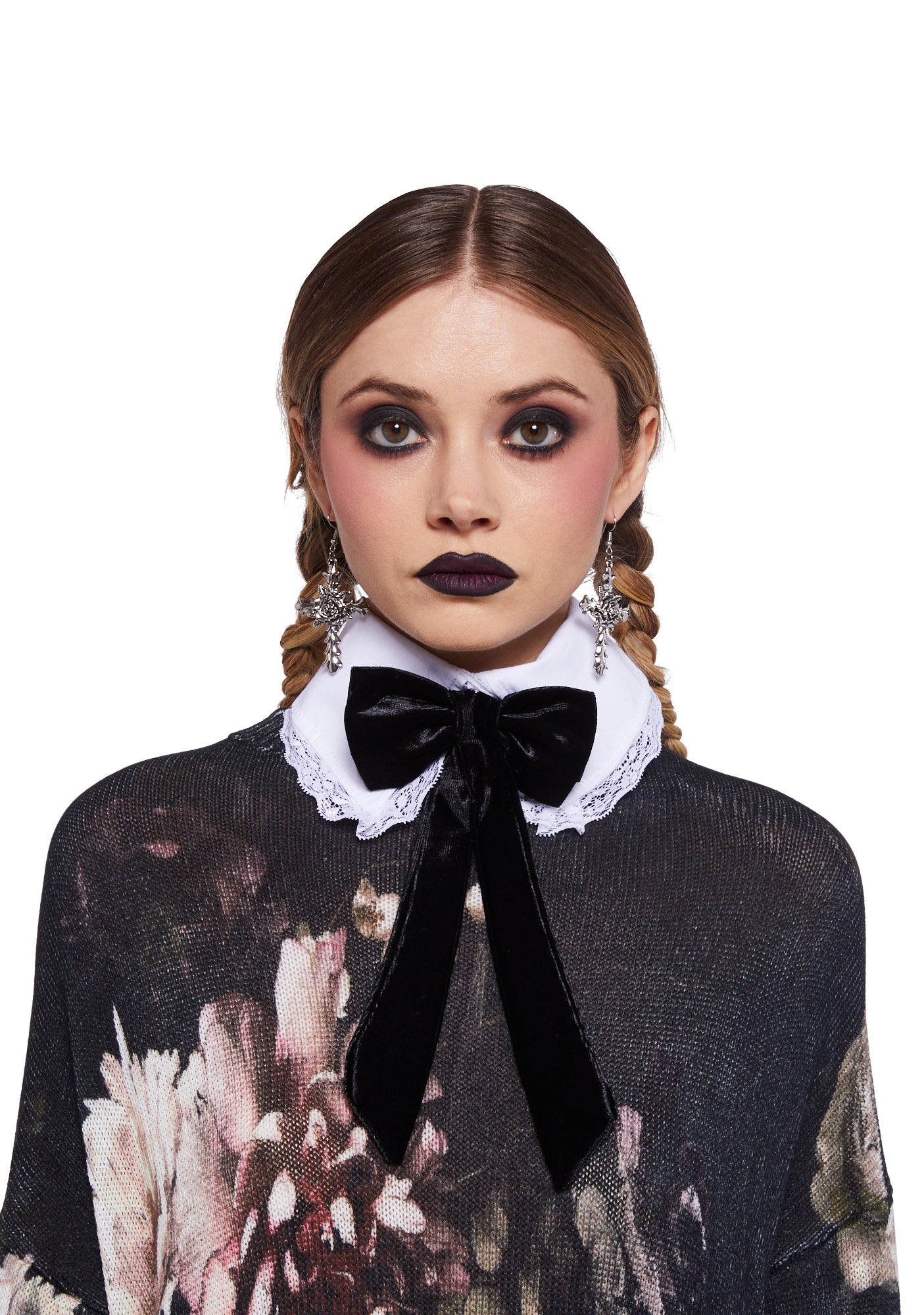 Widow Velvet Bow Lace Trim Collar - White – Dolls Kill