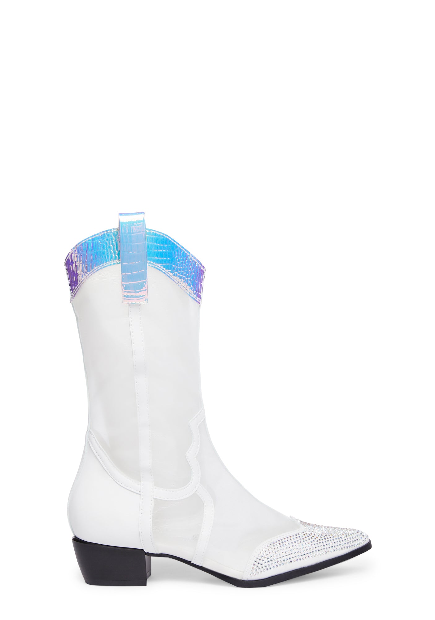 Sheer Rhinestone Croc Trim Cowboy Boots - White – Dolls Kill