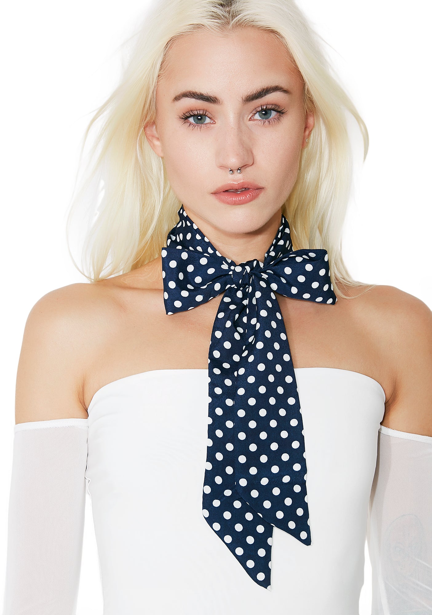 Polka Dot Navy Blue Neck Scarf – Dolls Kill