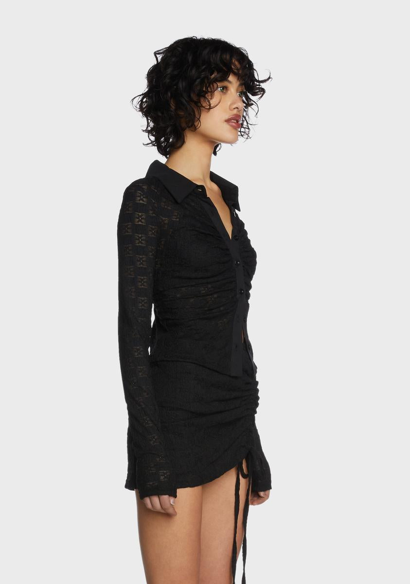 Pretty Garbage Ruched Lace Button Up Shirt - Black – Dolls Kill