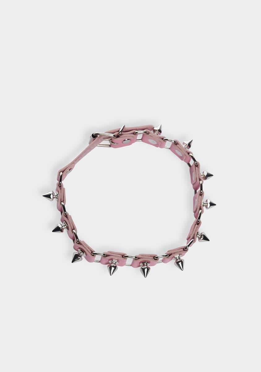 Vegan Leather Spike Stud Choker Set - Black/Pink/Silver#N# – Dolls Kill