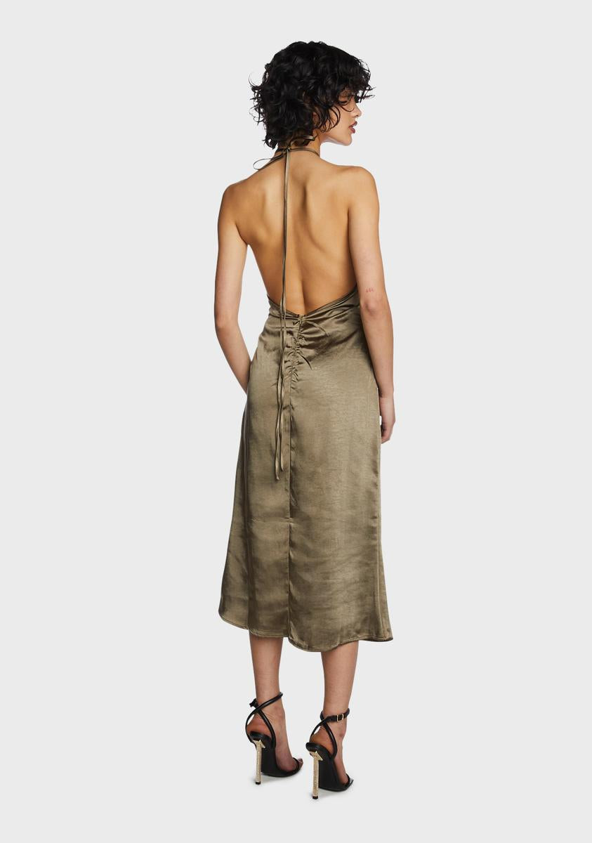 Pretty Garbage Satin Halter Midi Dress - Green – Dolls Kill