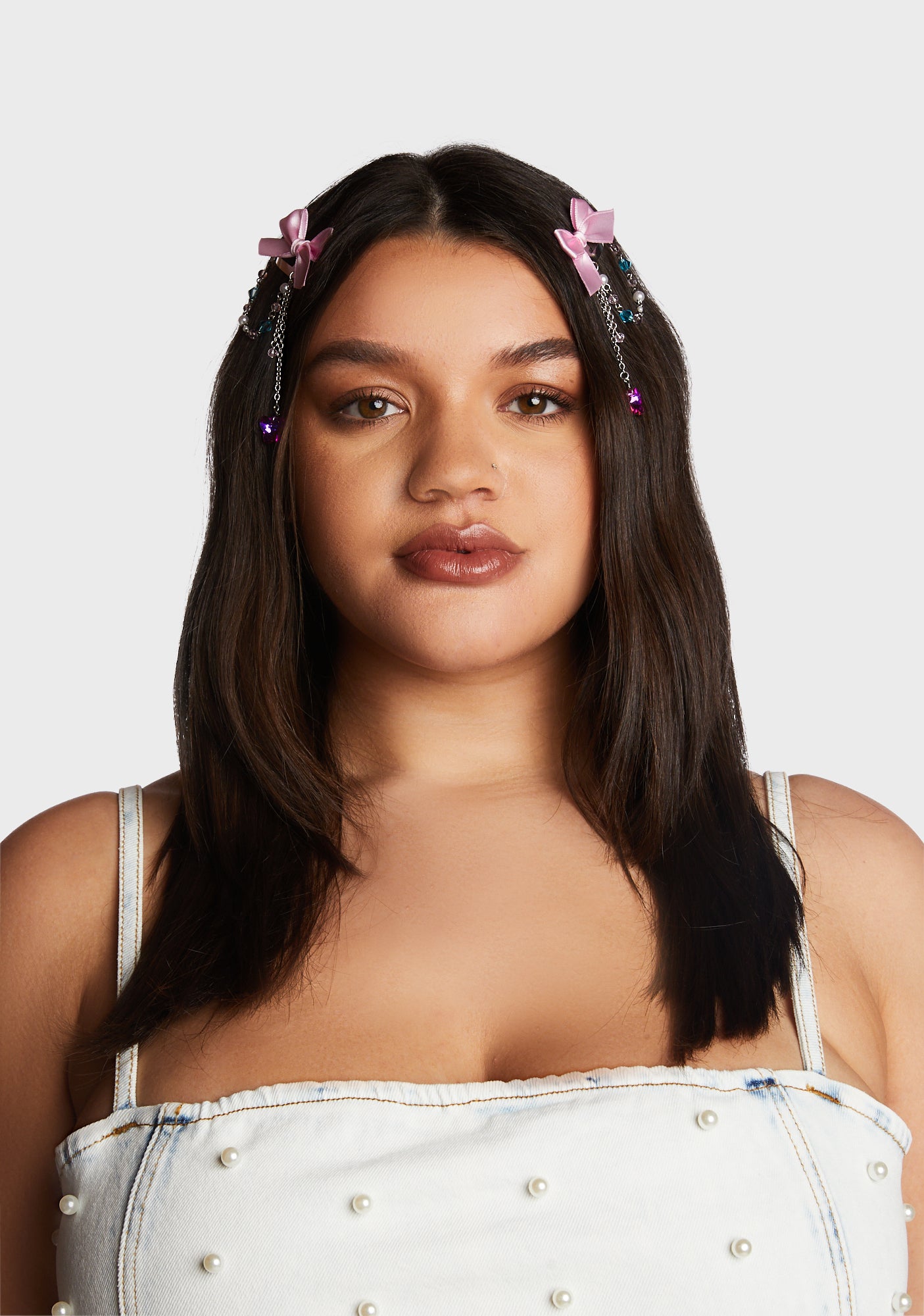 Beaded Chain Bow Hair Clips - Silver – Dolls Kill