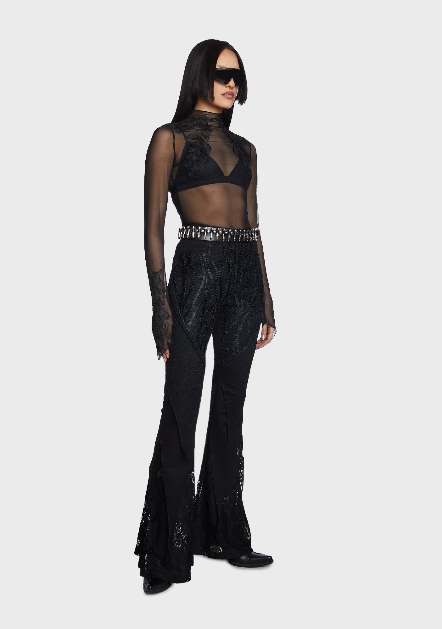 Punk Rave Sheer Mesh Embroidered Top - Black – Dolls Kill