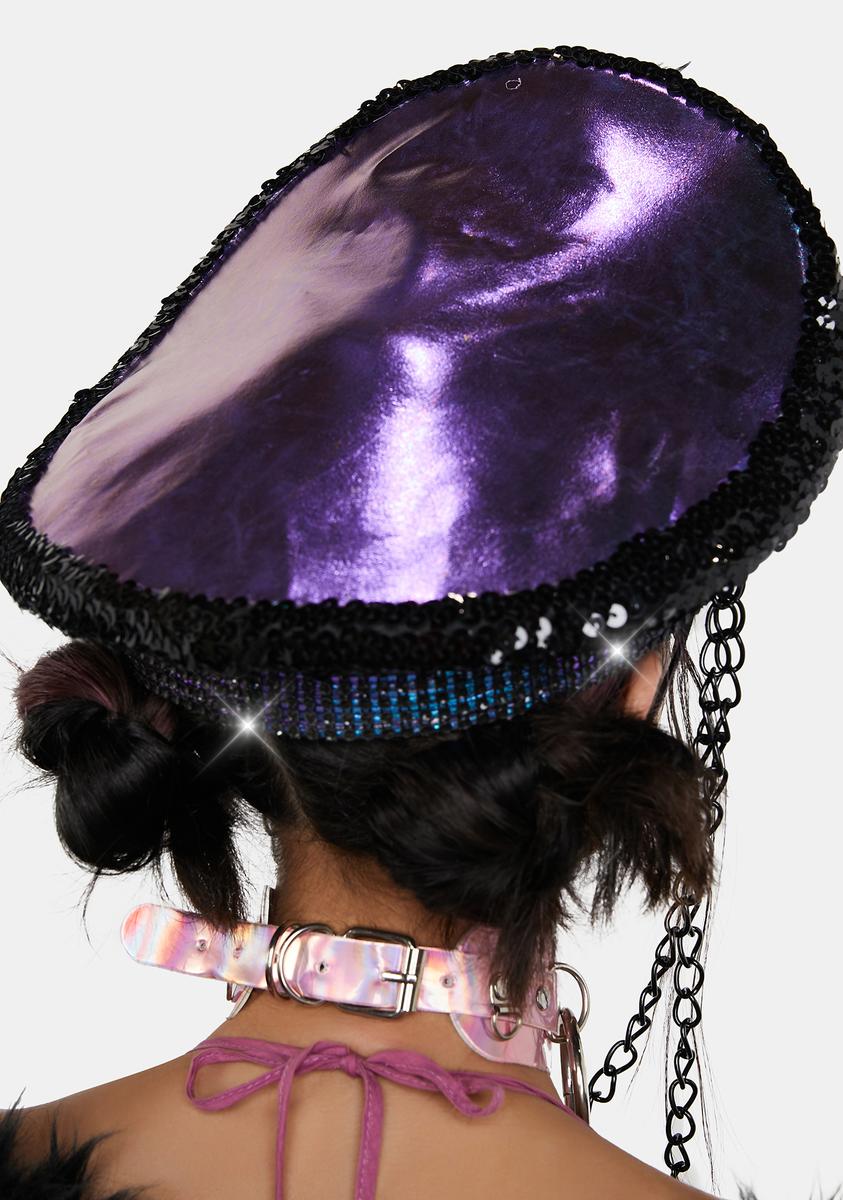 Sequin Rhinestone Pearl Chain Holographic Captain Hat - Purple – Dolls Kill
