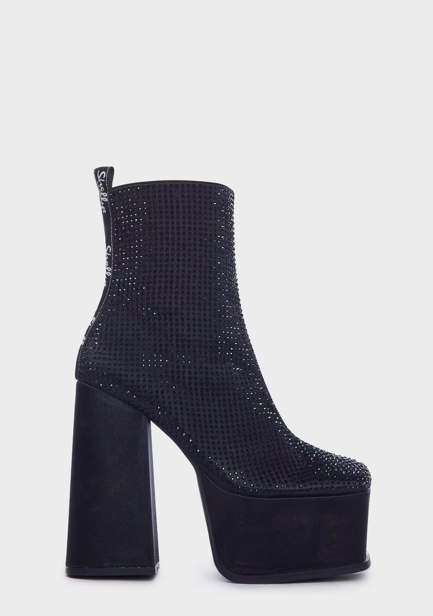 Shellys London Rhinestone Platform Ankle Boots - Black – Dolls Kill