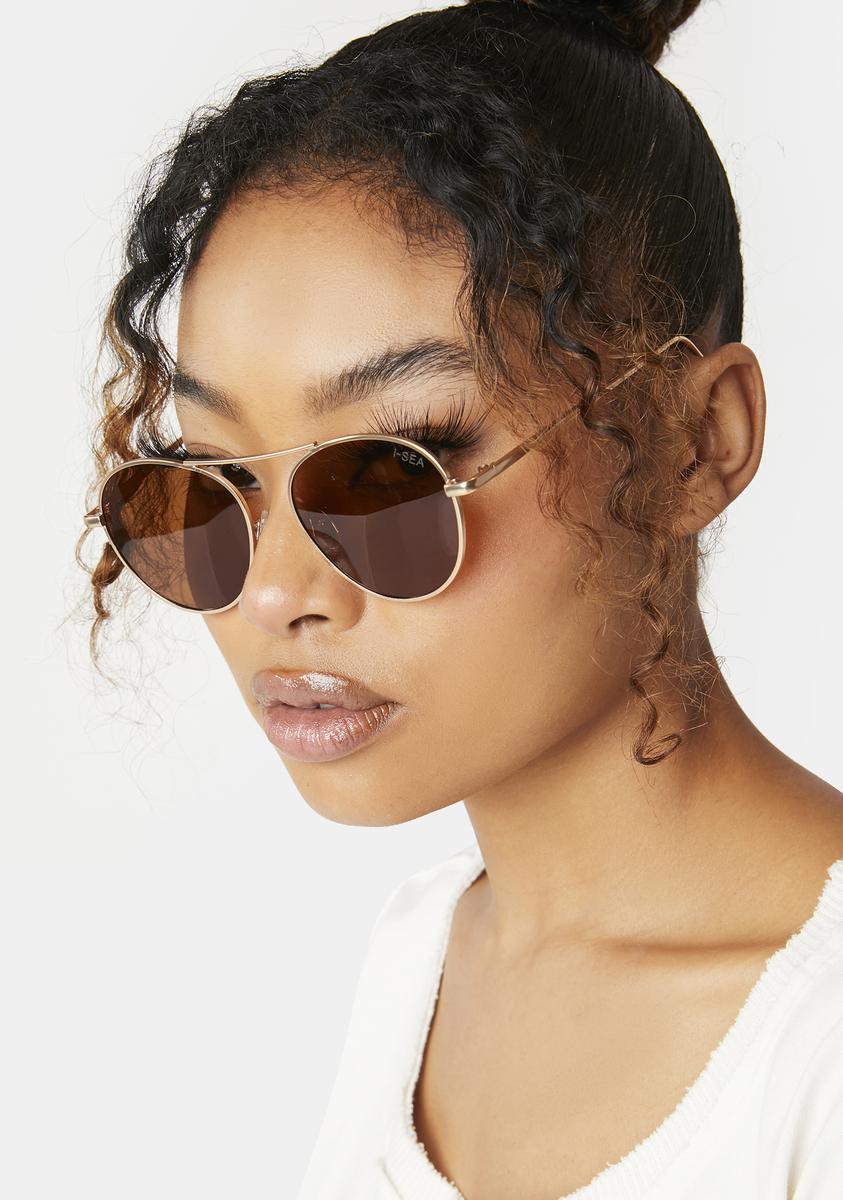 I-Sea Aviator Polarized Sunglasses - Gold/Brown – Dolls Kill