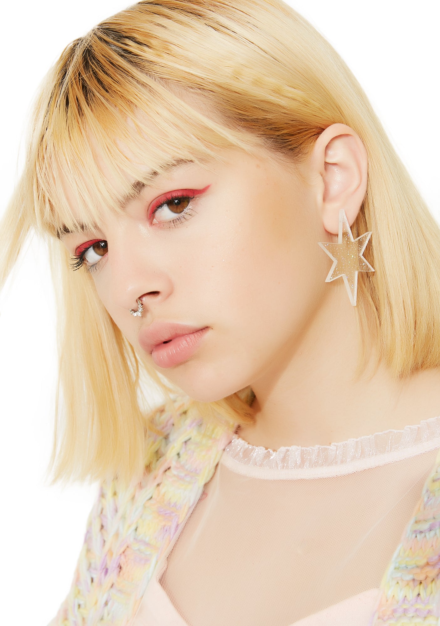 Glitter Clear Star Earrings – Dolls Kill