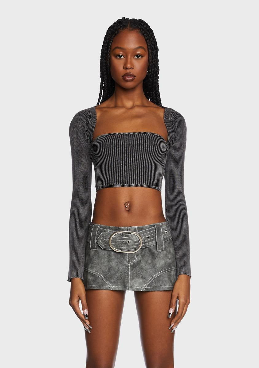 Generation Kiss Ribbed Knit Washed Tube Top Shrug Set - Gray – Dolls Kill