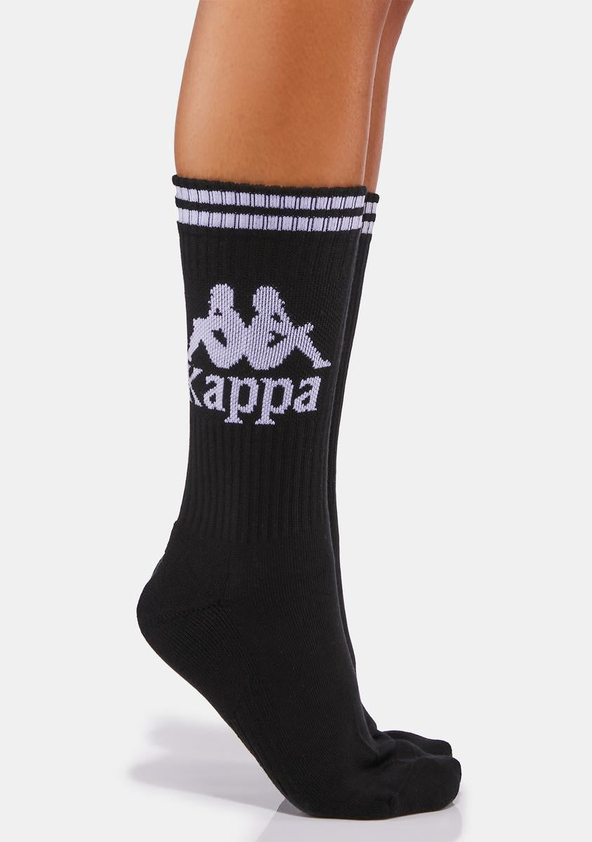 Kappa Ribbed Knit Crew Socks - Black/White – Dolls Kill