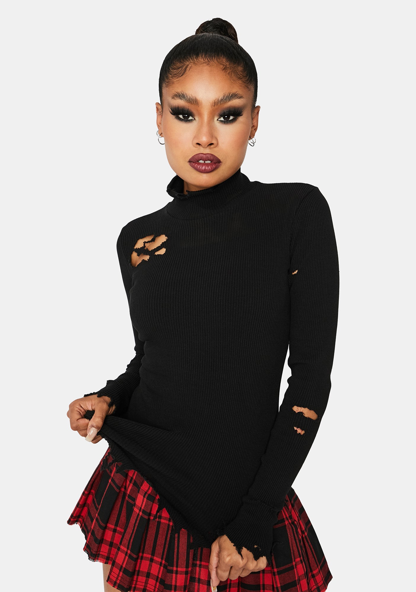 Kiki Riki Ripped Turtleneck - Black – Dolls Kill