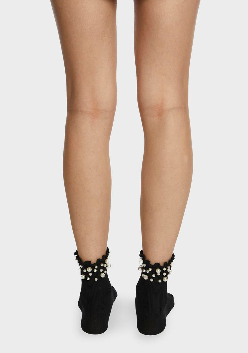 Pearl Bead Ankle Socks - Black – Dolls Kill