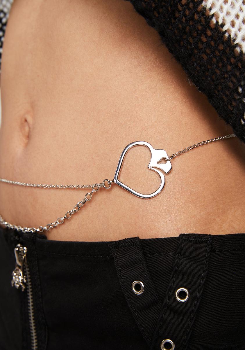 Heart Shaped Lock Metal Belly Chain - Silver – Dolls Kill