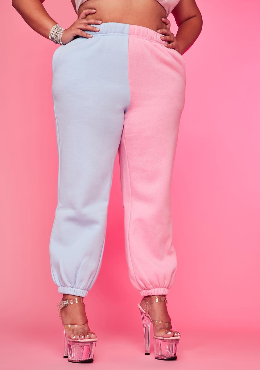 Plus Size Two Tone Jogger Sweatpants - Pastel Blue Pink – Dolls Kill