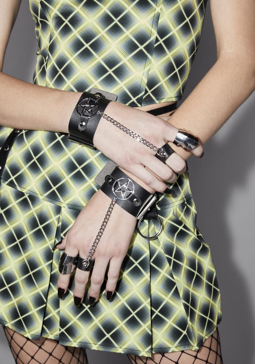Widow Vegan Leather Pentagram Charm Cuff And Ring – Dolls Kill
