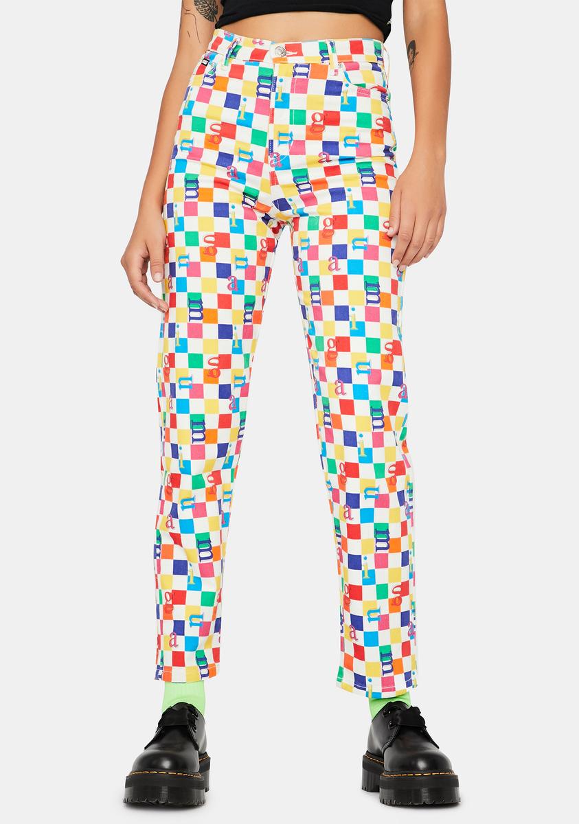 Rainbow Check Denim Jeans – Dolls Kill