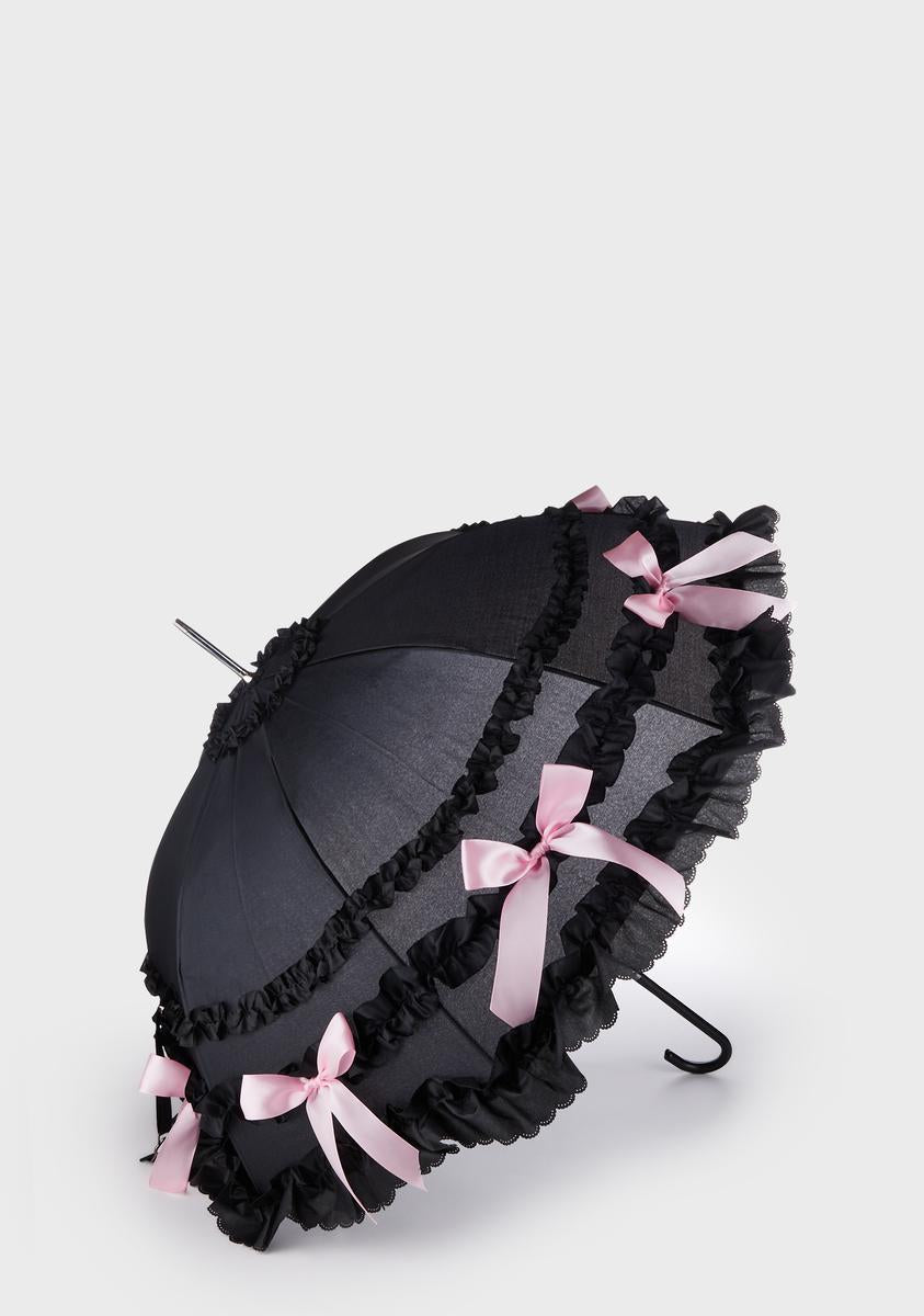 Lace Trim Bow Umbrella - Black/Pink – Dolls Kill