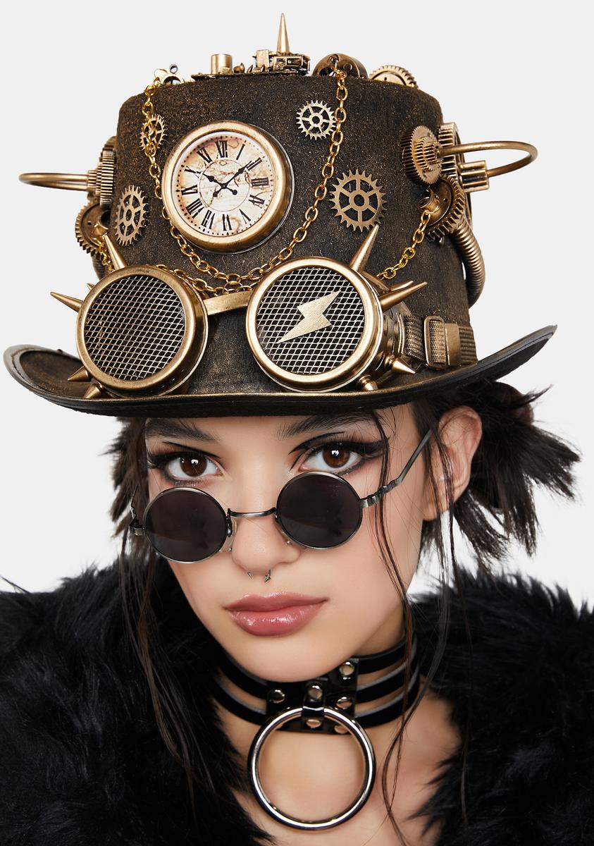 Clock Cog Goggles Top Hat - Light Brown – Dolls Kill