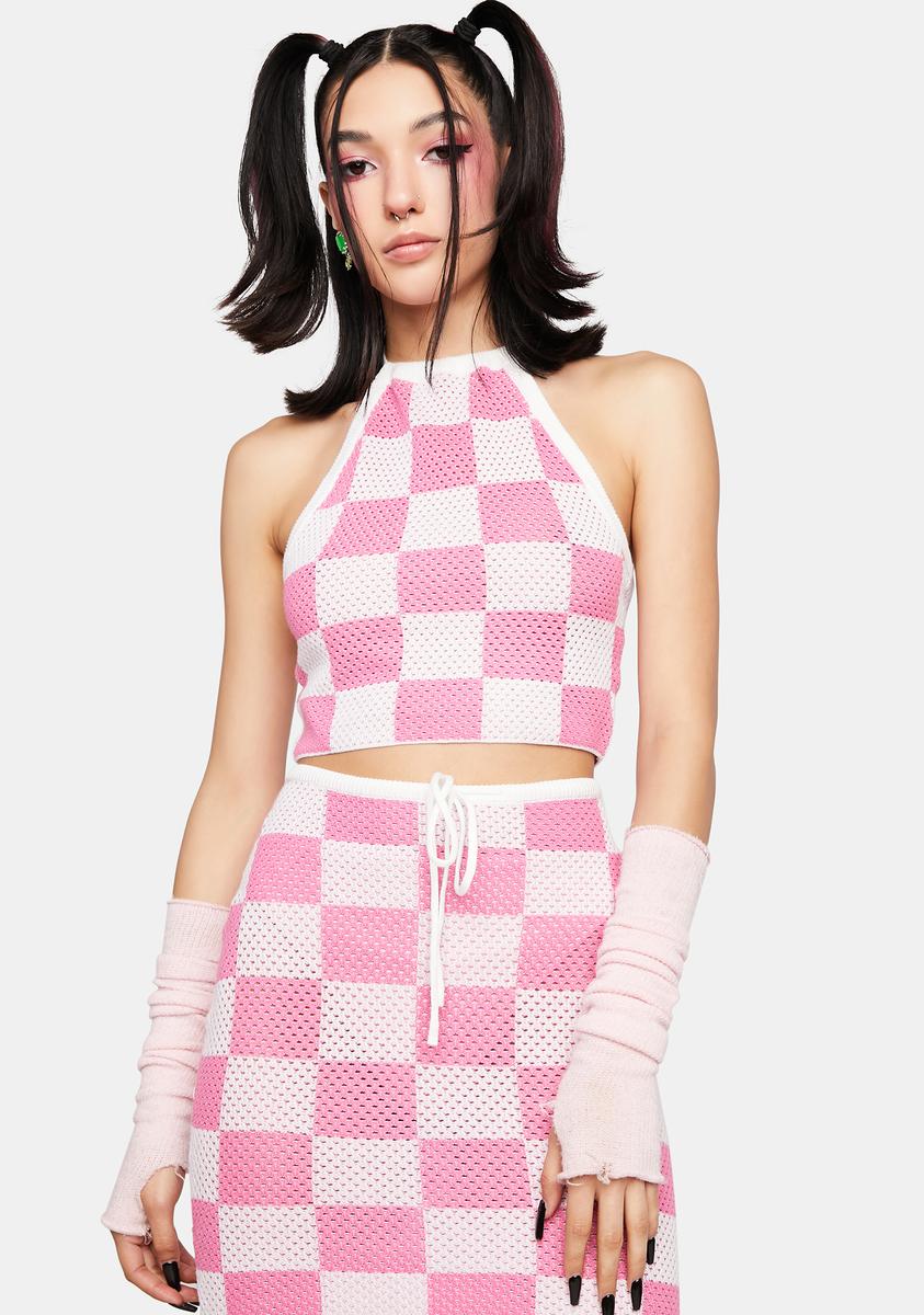 Checkered Print Halter Top And Skirt Set - Pink – Dolls Kill