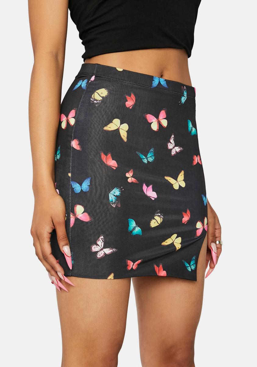 All Over Colorful Butterfly Print Mini Skirt - Black – Dolls Kill