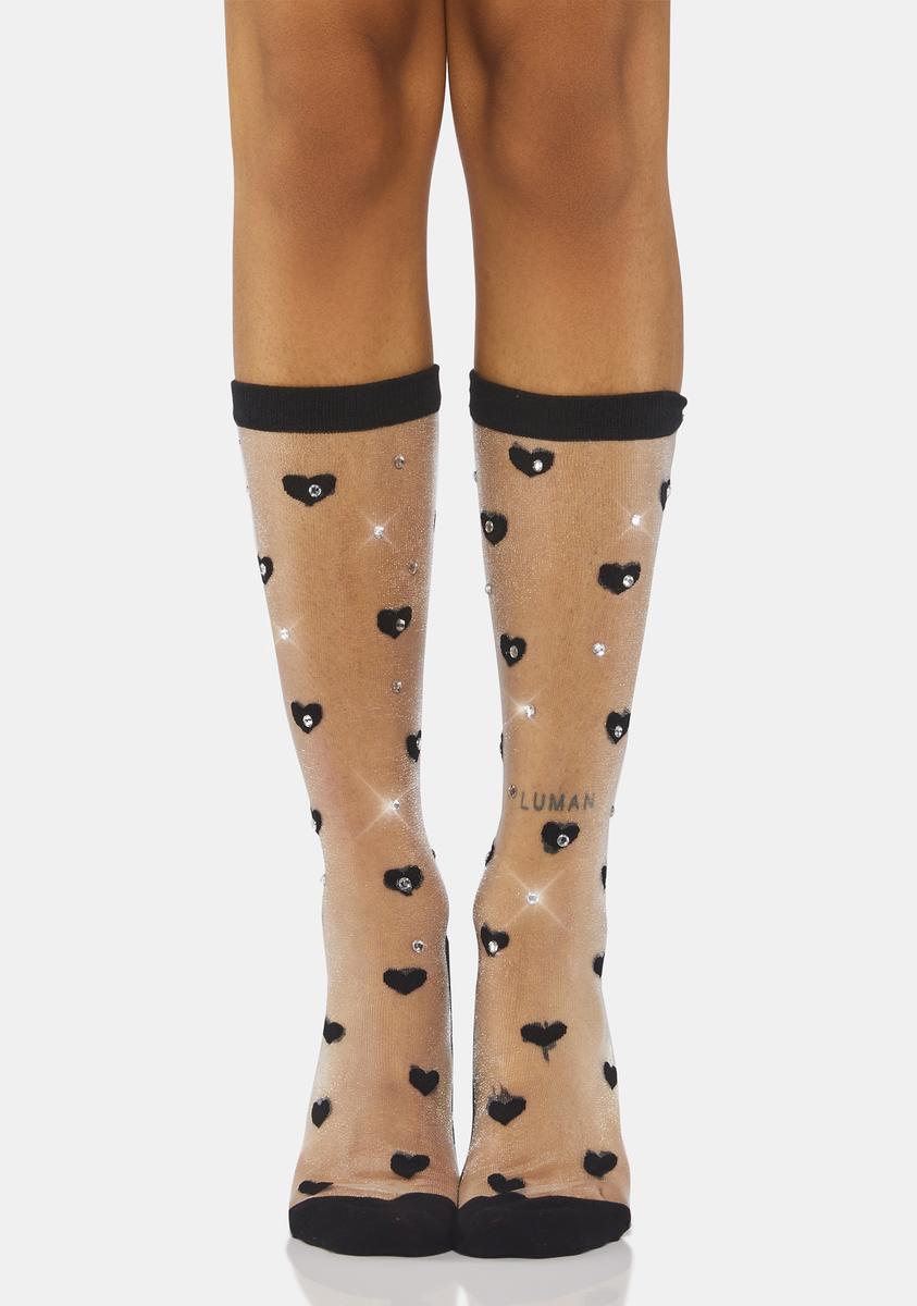 Sheer Heart Socks With Rhinestones - Black – Dolls Kill