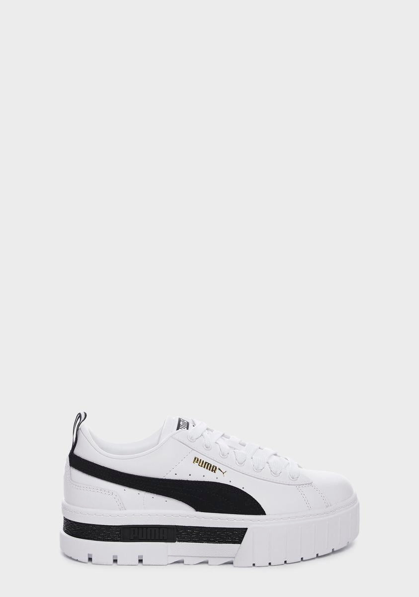 PUMA Lace Up Leather Suede Platform Sneakers - White – Dolls Kill
