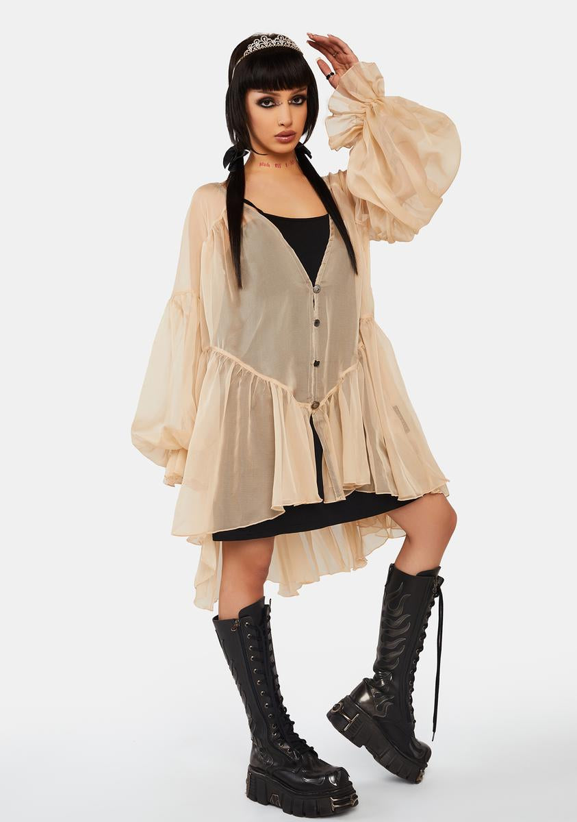 Punk Rave Chiffon Sheer Cardigan Dress - Off White – Dolls Kill
