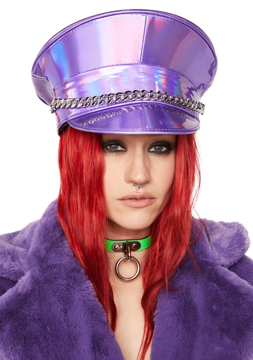 Funk Plus Holographic Captain Hat With Chain - Purple – Dolls Kill