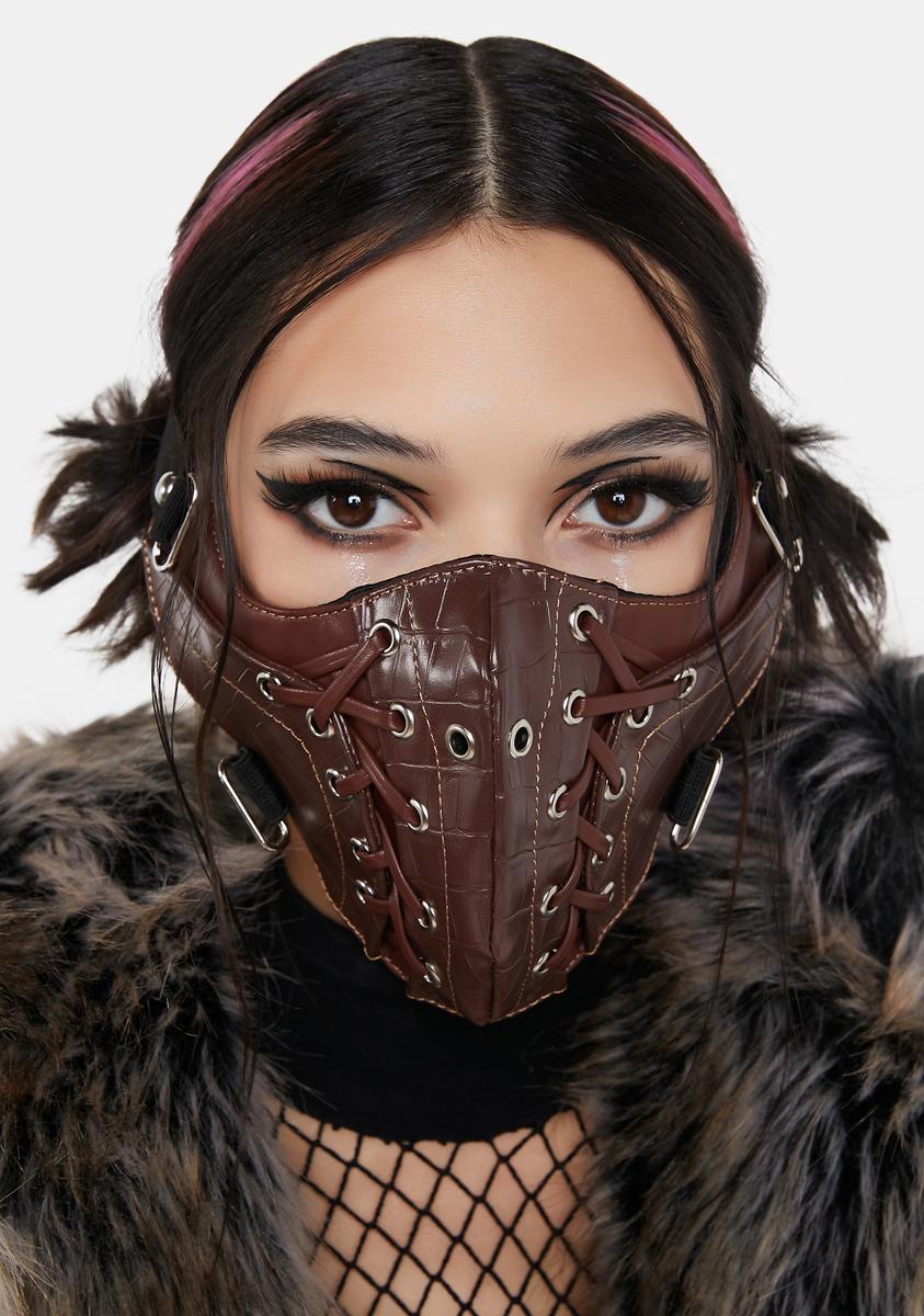 Vegan Leather Croc Texture Full Face Mask - Brown – Dolls Kill