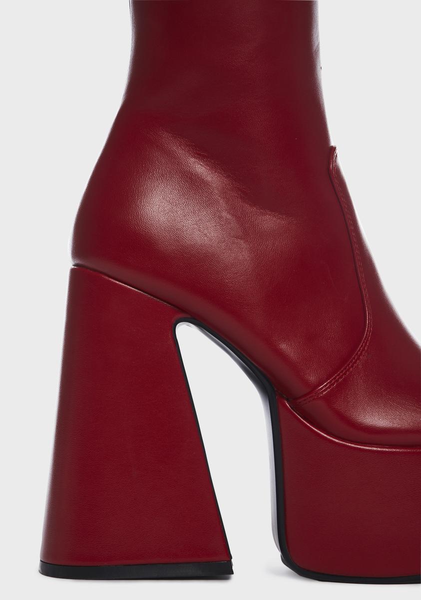 Lamoda Vegan Leather Platform Ankle Boots - Red – Dolls Kill