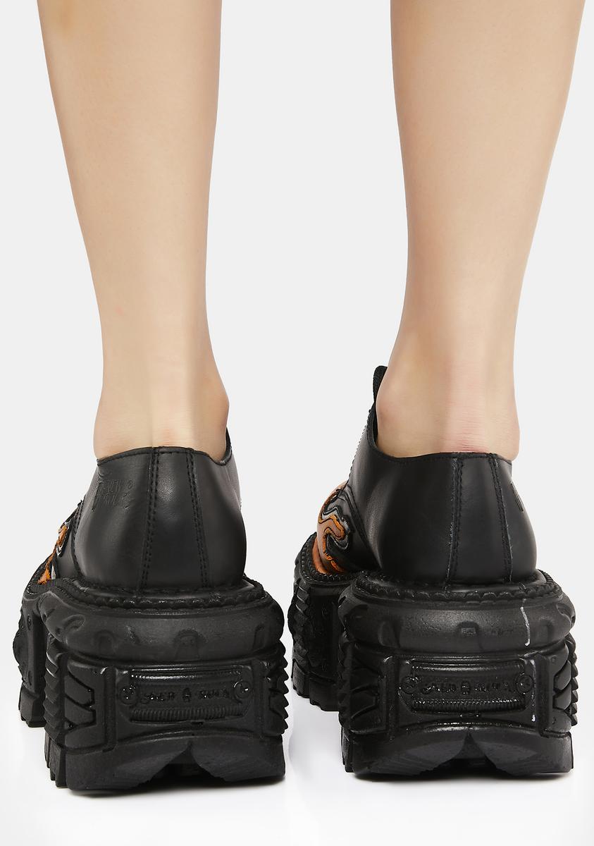 New Rock Flame Chunky Platform Oxfords - Black/Orange – Dolls Kill