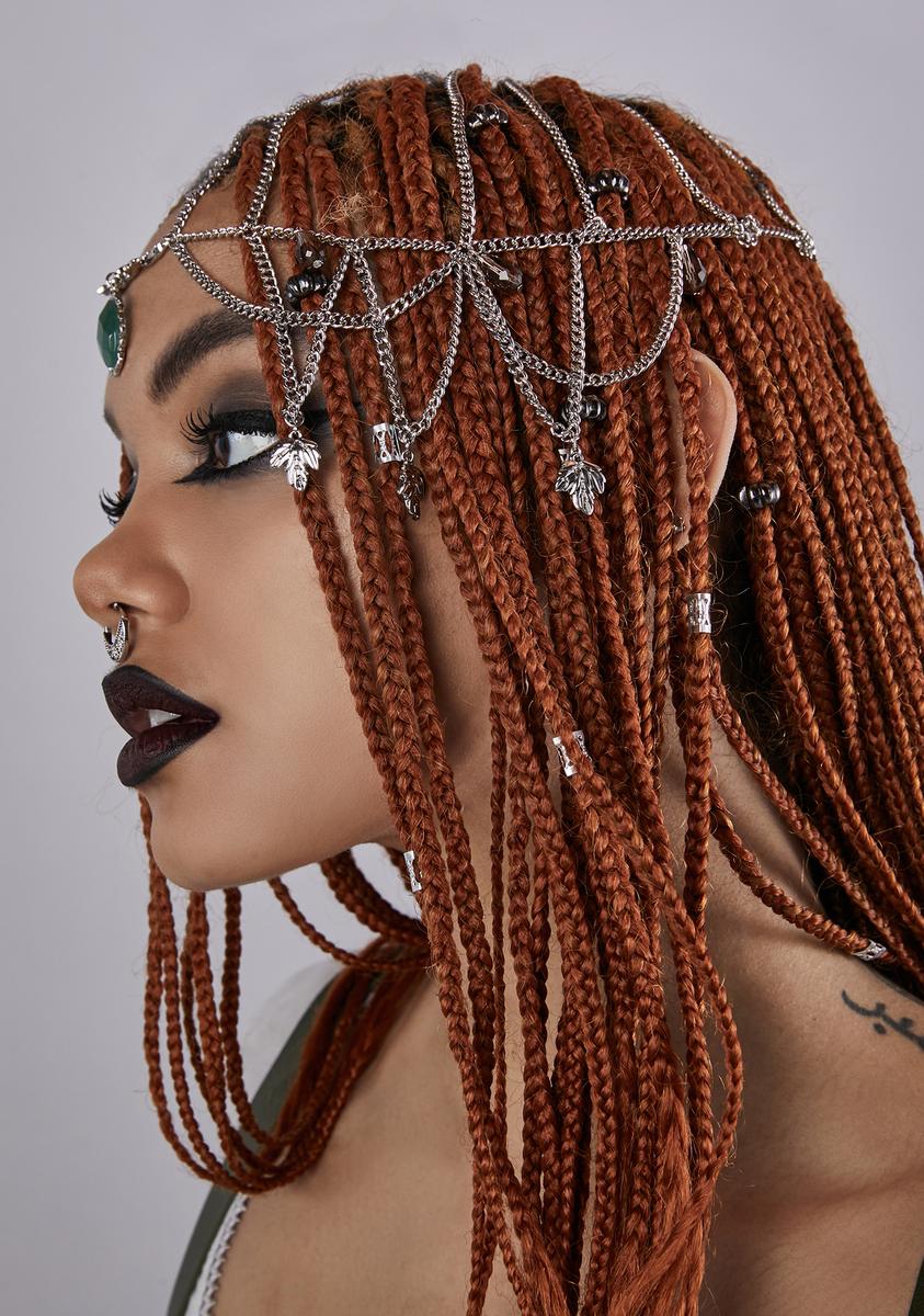 Widow Chain Headpiece With Green Charms - Silver – Dolls Kill