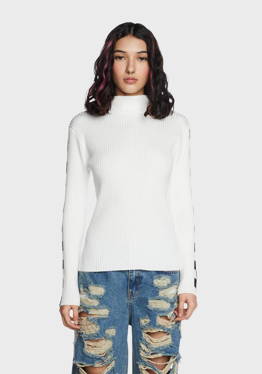 Ribbed Checkered Turtleneck Sweater - White – Dolls Kill