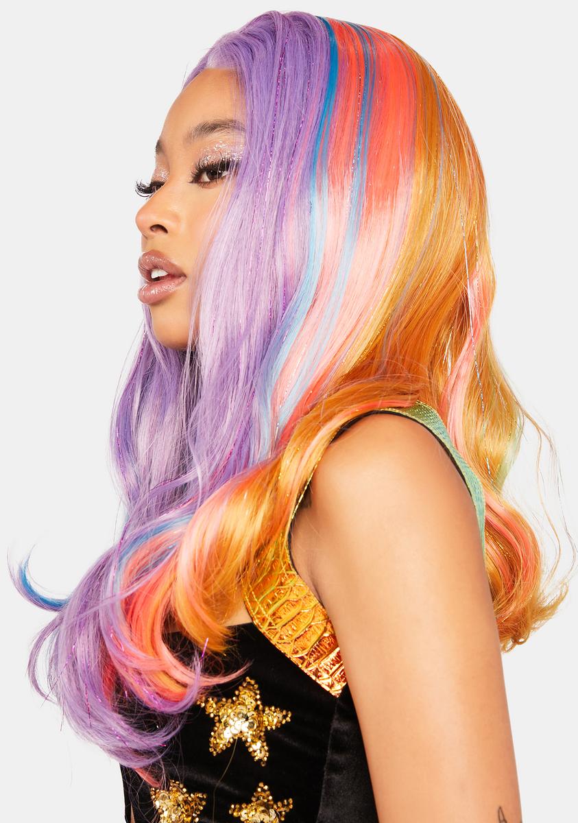 Lit Unicorns Rainbow Wig With Tinsel – Dolls Kill