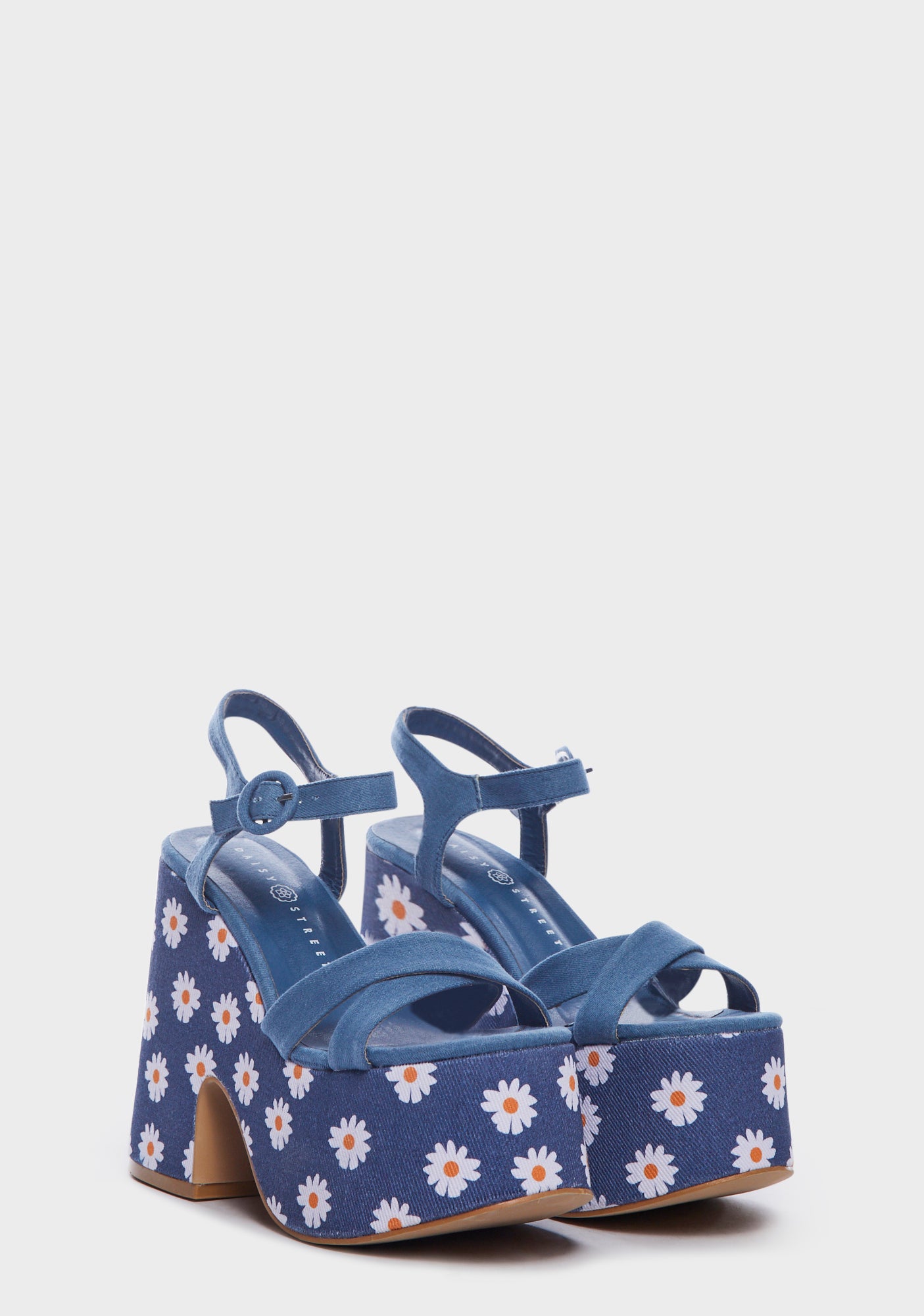 Daisy Street Floral Platform Heeled Sandals - Blue – Dolls Kill