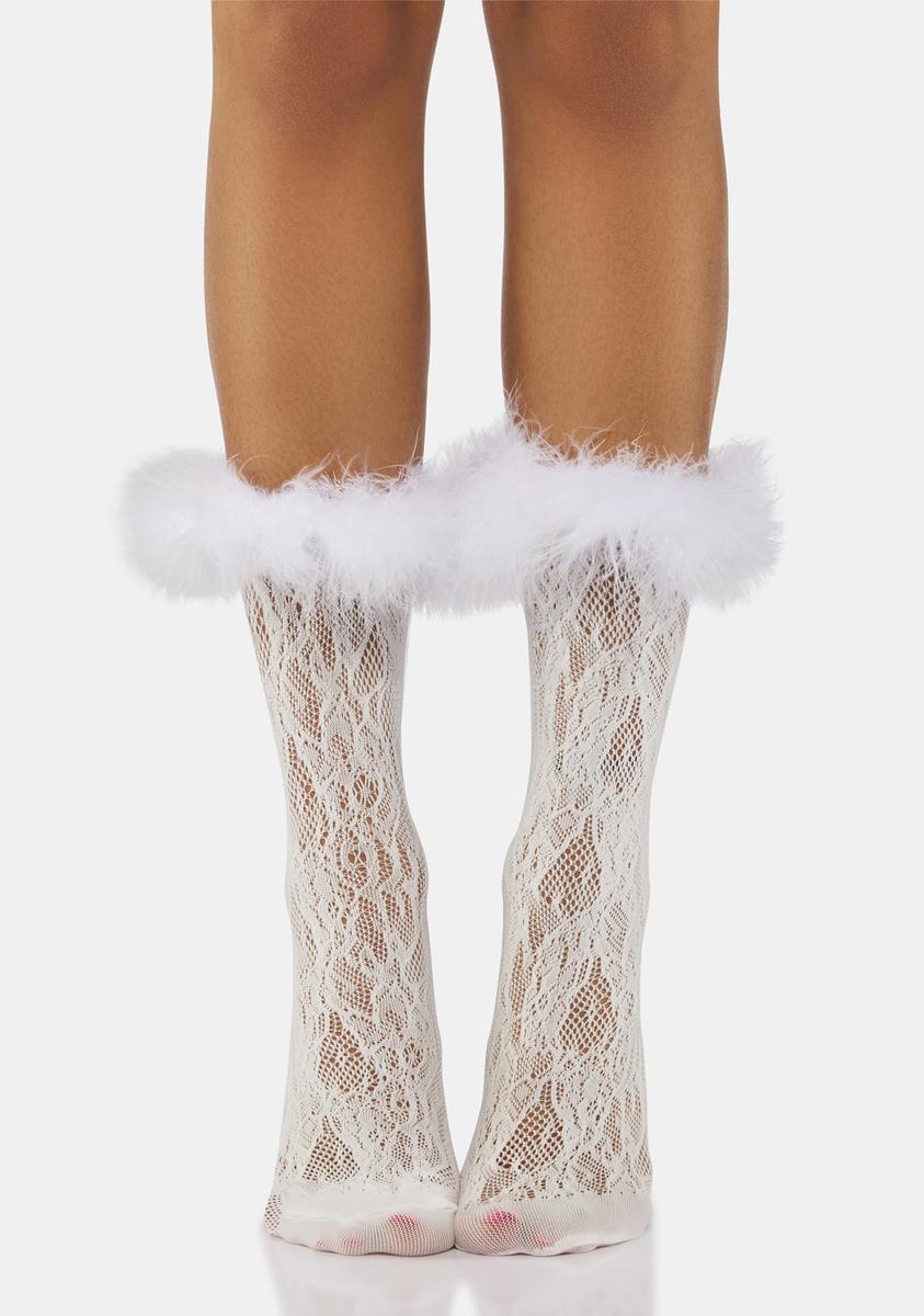 Lace Socks With Fluffy Trim - White – Dolls Kill