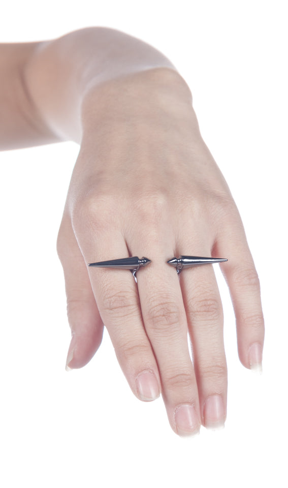 Black Hematite Double Spike Ring – Dolls Kill