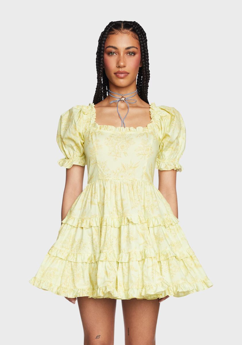 Sugar Thrillz Floral Print Babydoll Dress - Yellow – Dolls Kill