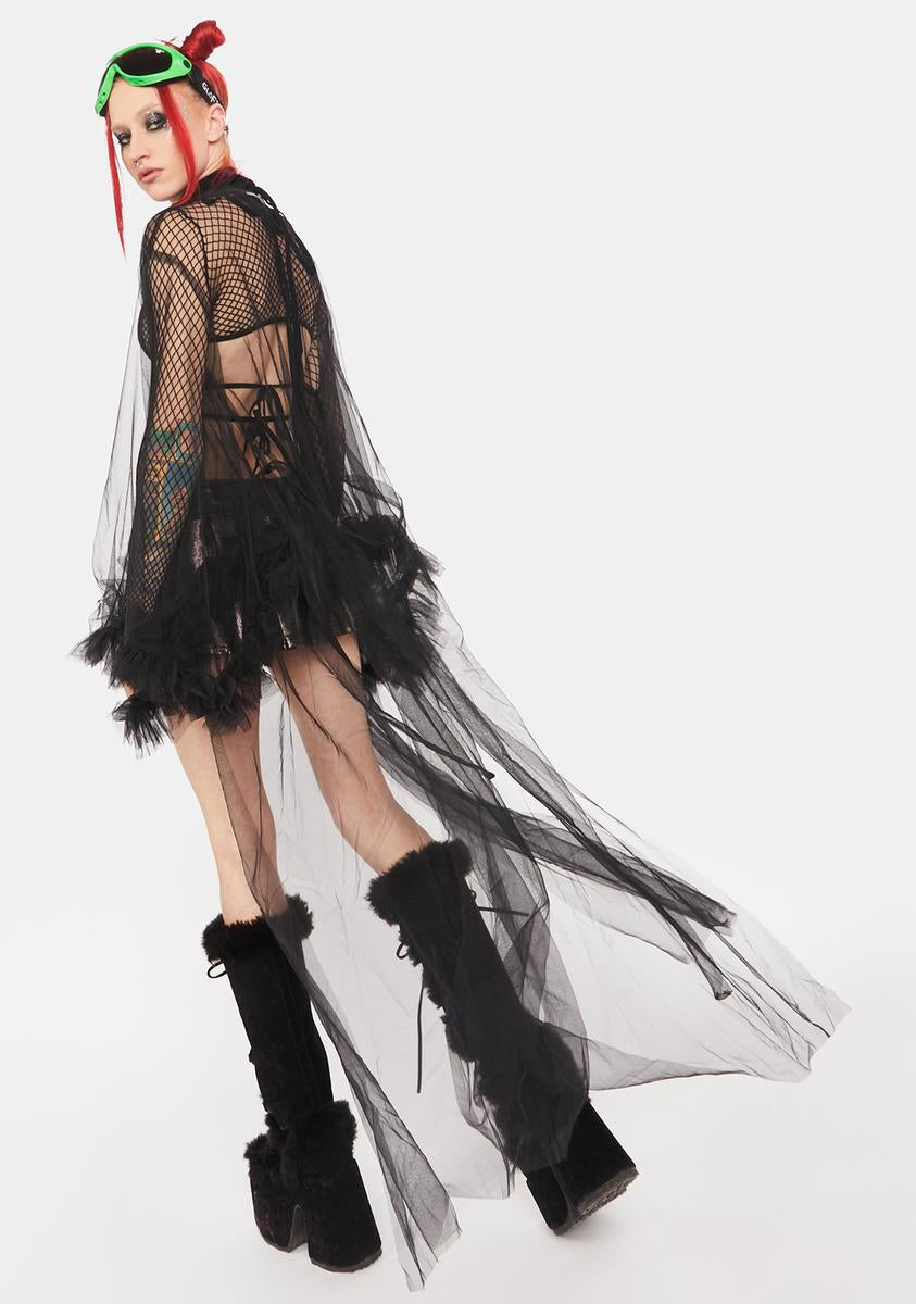 Ruffle Bell Sleeve Sheer Organza Duster - Black – Dolls Kill