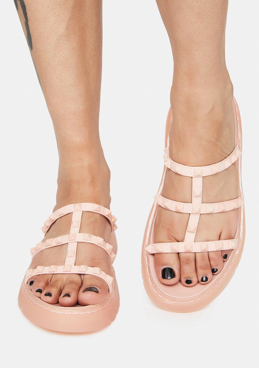 Studded Gladiator Slides - Light Pink – Dolls Kill