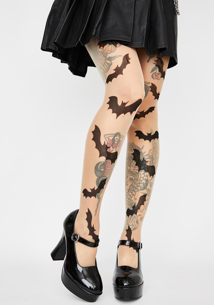 Halloween Flying Bat Print Tights – Dolls Kill