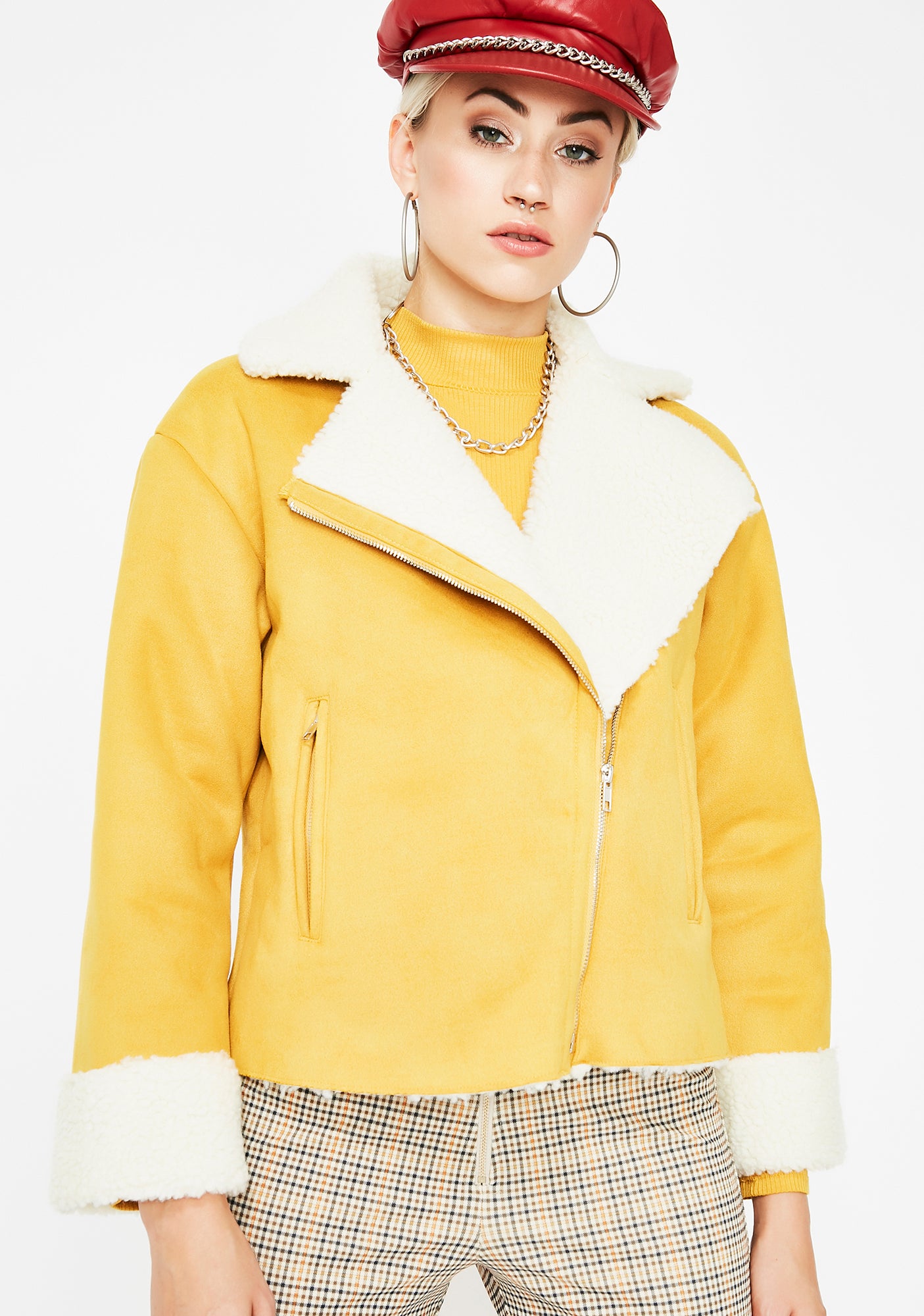 Faux Suede Sherpa Aviator Jacket – Dolls Kill