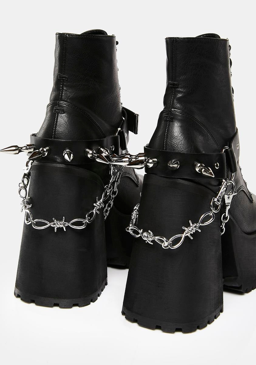 Widow Barbed Wire Chain Spiked Boot Straps Set - Black – Dolls Kill